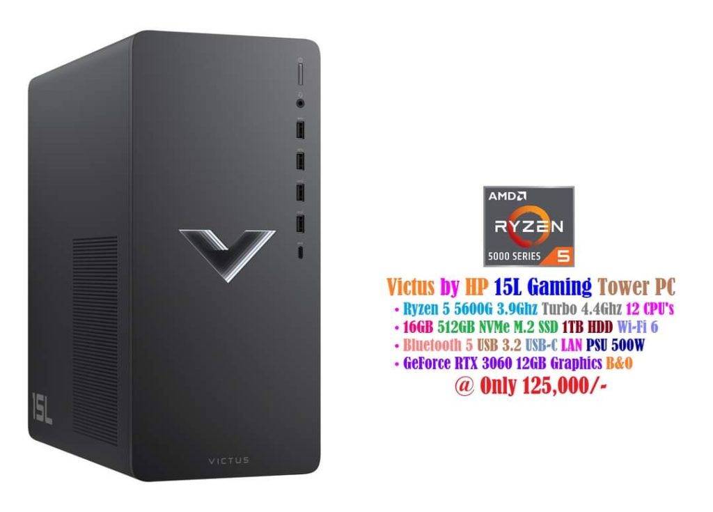HP Victus 15L Gaming Tower PC Ryzen 5 5600G 3.9Ghz 12 CPUs 16GB 512GB ...