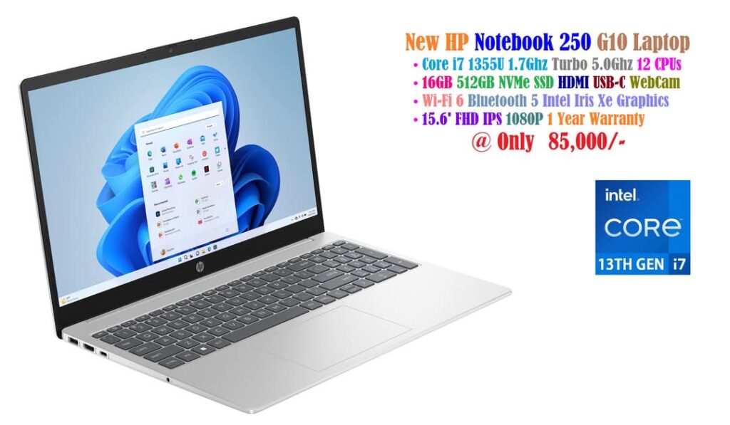 New HP Notebook 250 G10 Laptop PC Core i7 1355U 1.7Ghz 12 CPUs 16GB ...
